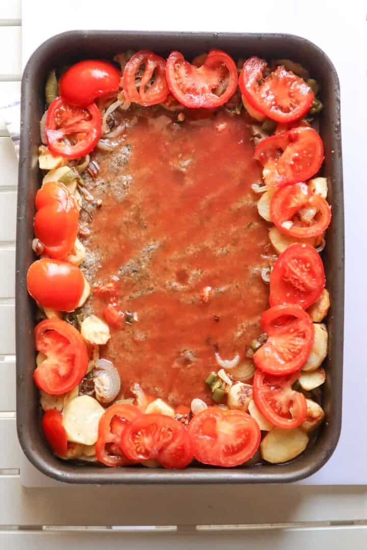 Lebanese Kafta Bil Sanieh - Baked Kafta and Potatoes - The Matbakh