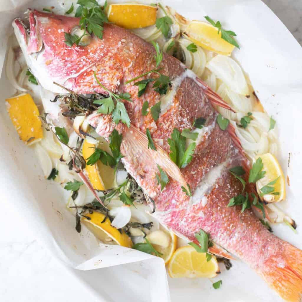 Mediterranean Baked Whole Red Snapper Fish - The Matbakh